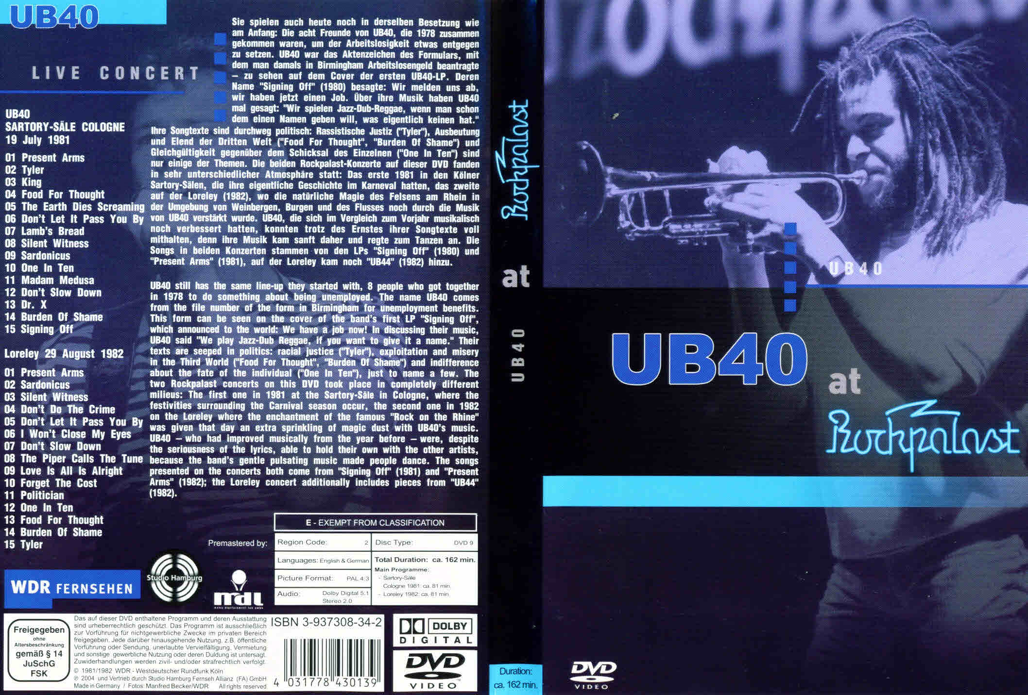 UB40 Live At Rockpalast : Front | DVD Covers | Cover Century | Over 1. ...